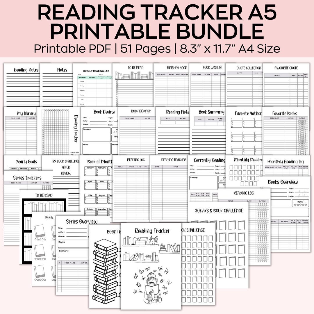 Book Reading Tracker Bundle, Book Tracker Printable, to Be Read, A5 ...