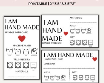 Im Handmade Printable Care Tags, Care Instruction Washing Labels ...