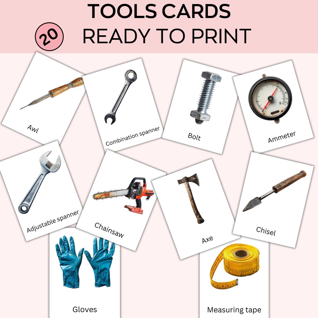 20 Tools Flash Cards, Montessori Cards Printable, Nomenclature Cards ...