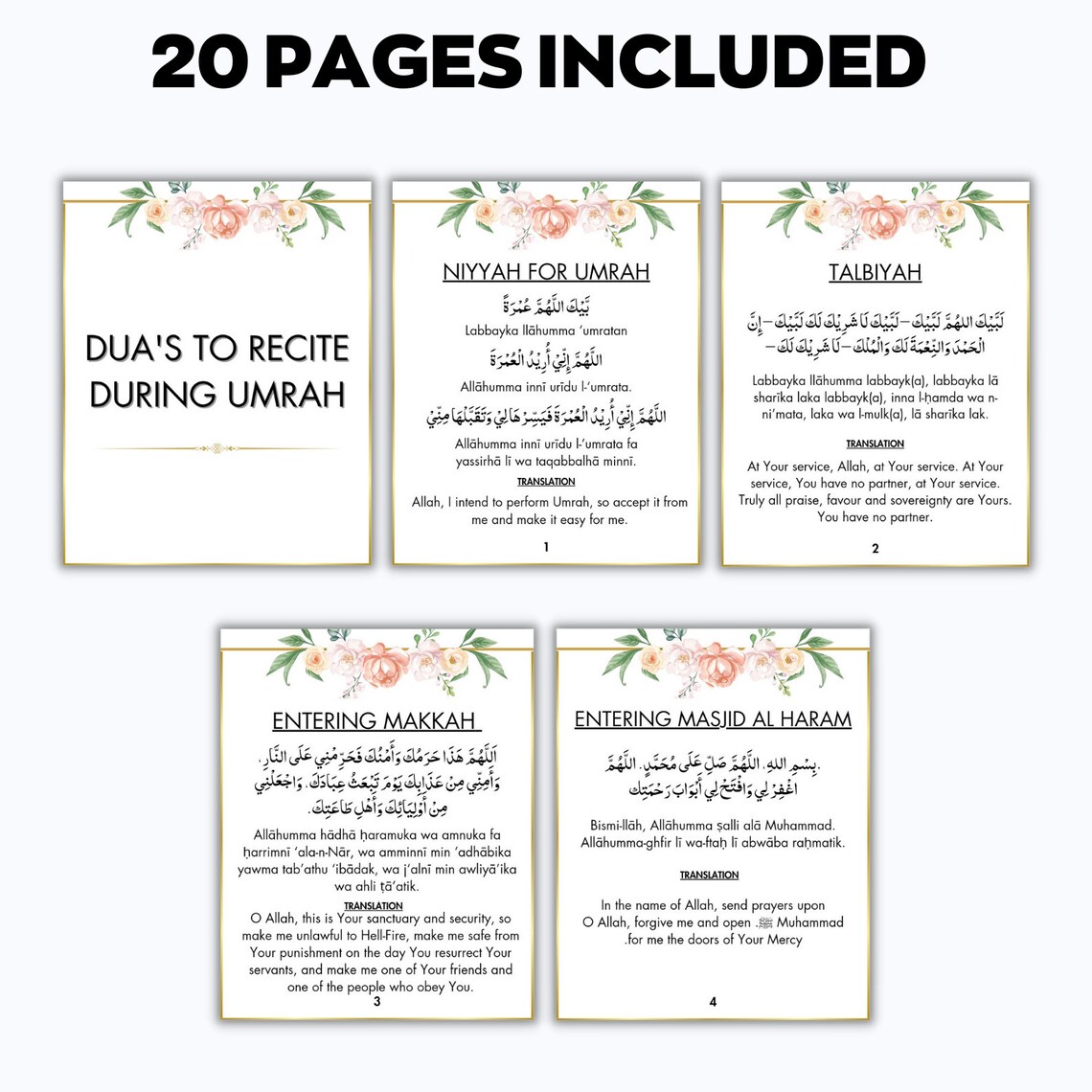 Umrah Duas Printable, Floral Umrah Cards, Dua Cards Printable, Umrah ...