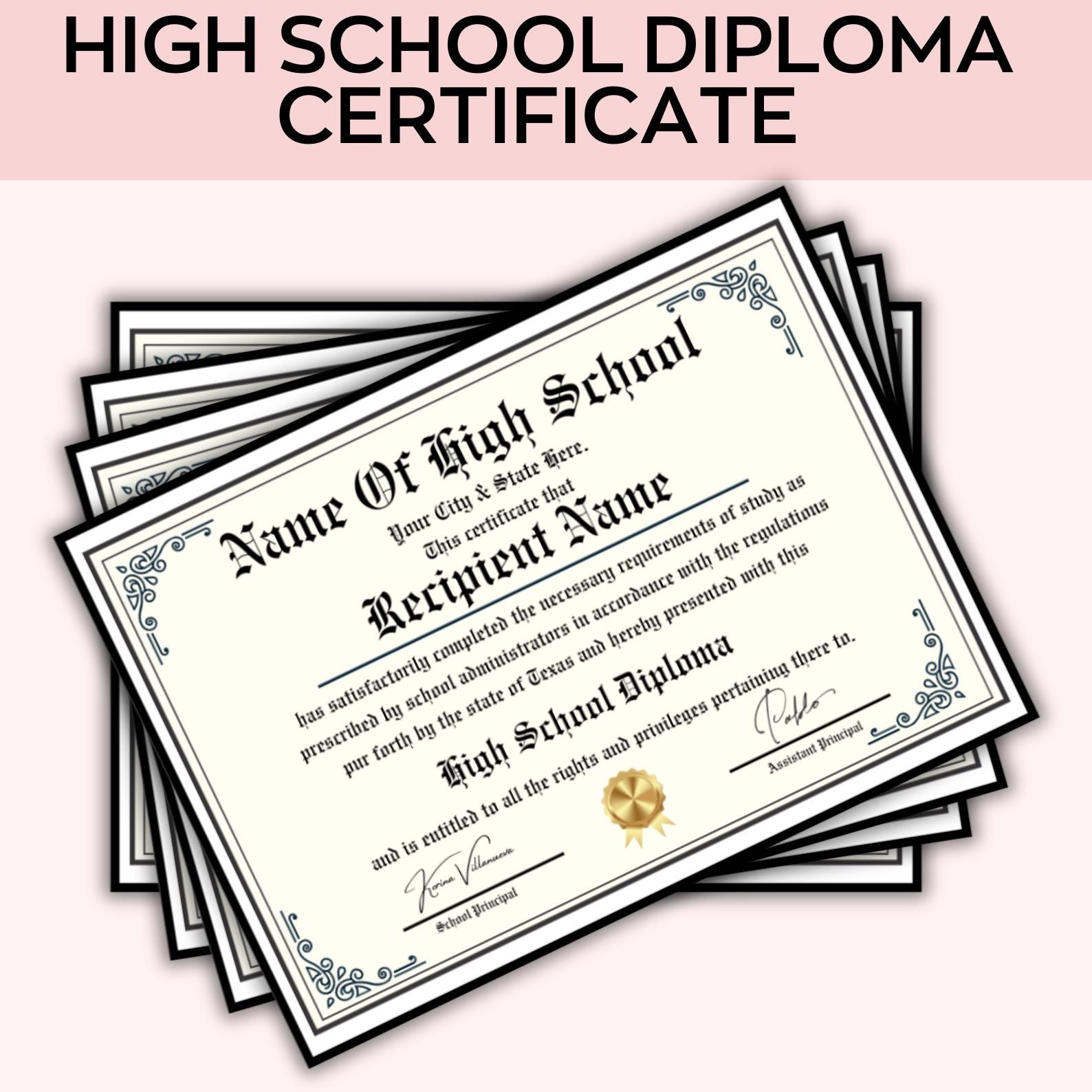 Printable GED Diploma Template, College Degree Certificate, School ...