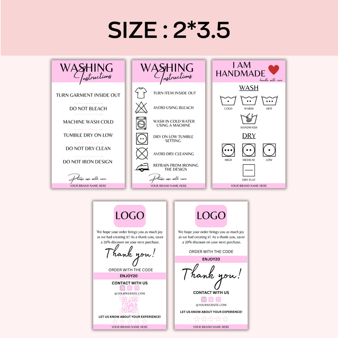 Editable Washing Instructions Card Template, Printable Clothing Care ...
