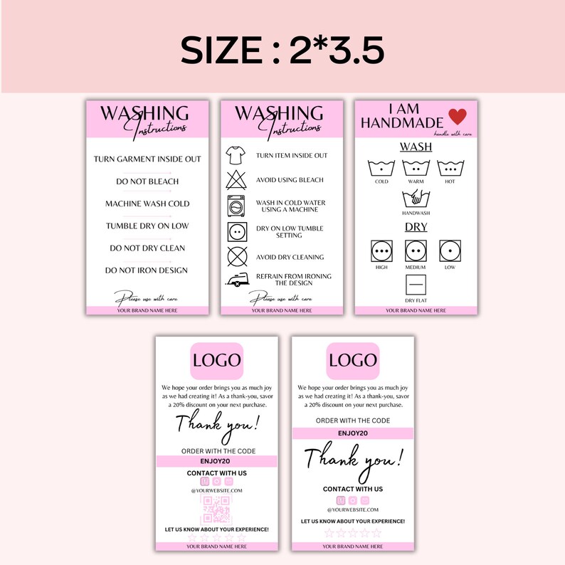 Editable Washing Instructions Card Template, Printable Clothing Care ...