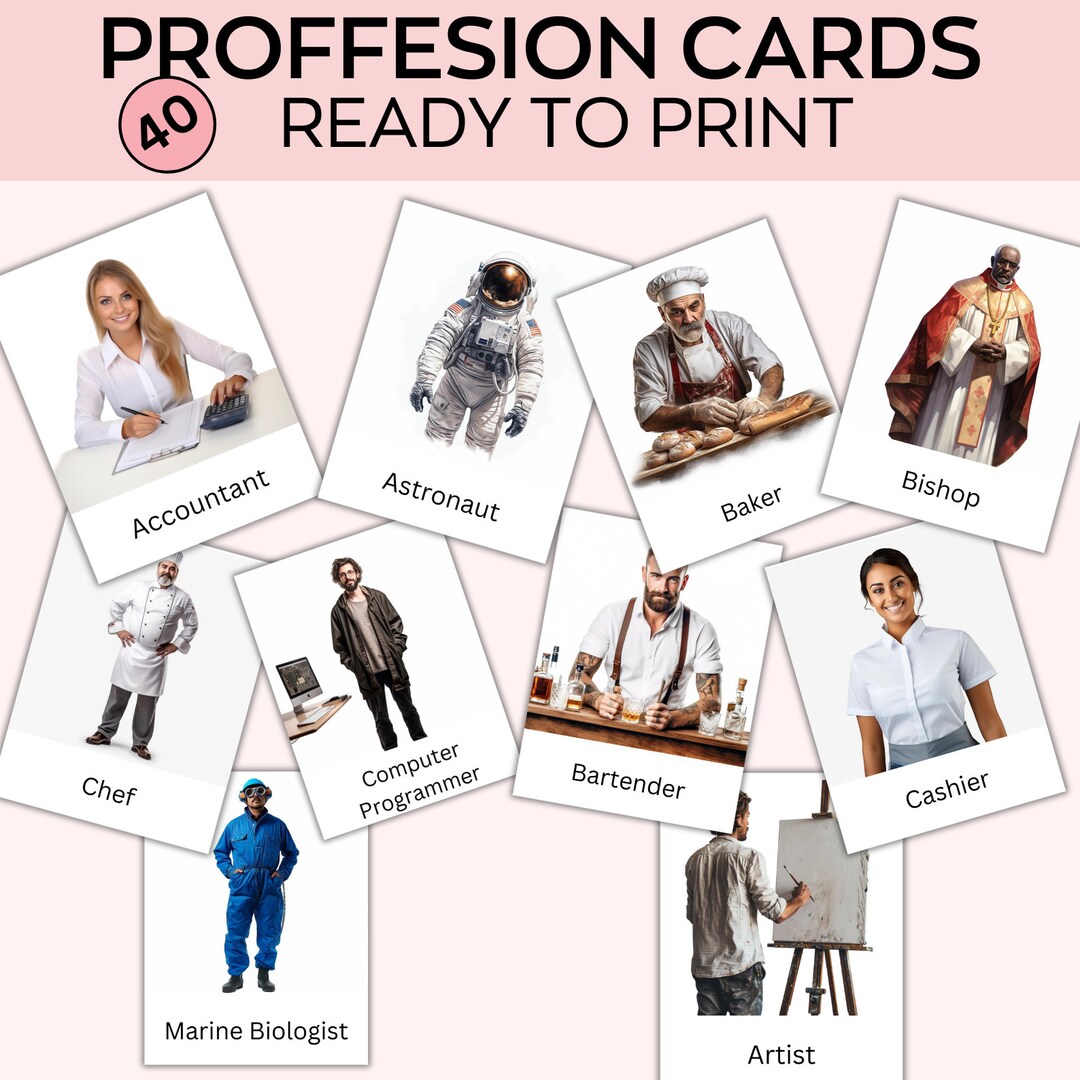 40 Profession Flash Cards, Montessori Cards Printable, Nomenclature ...