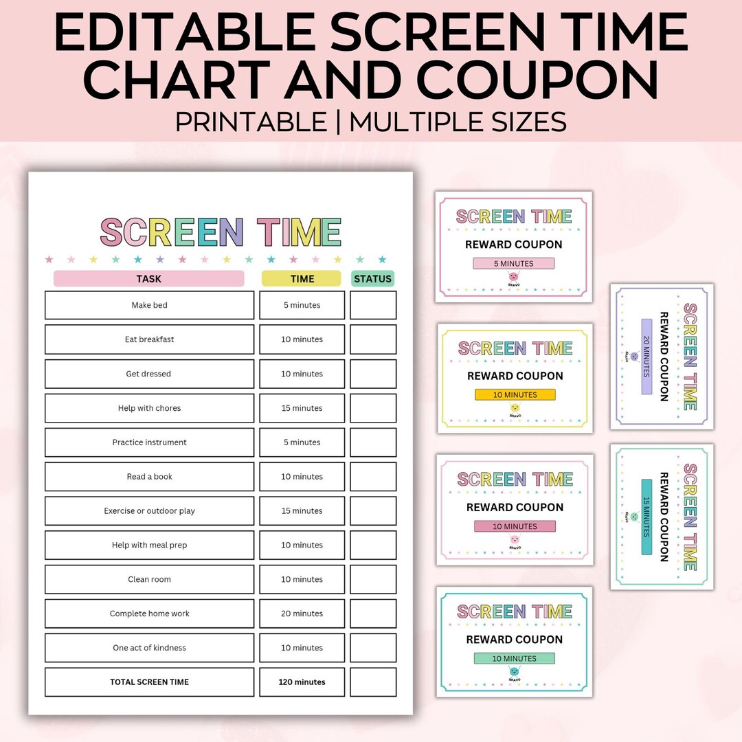 Editable Printable Screen Time Checklist, Screen Time Rules, Screen ...
