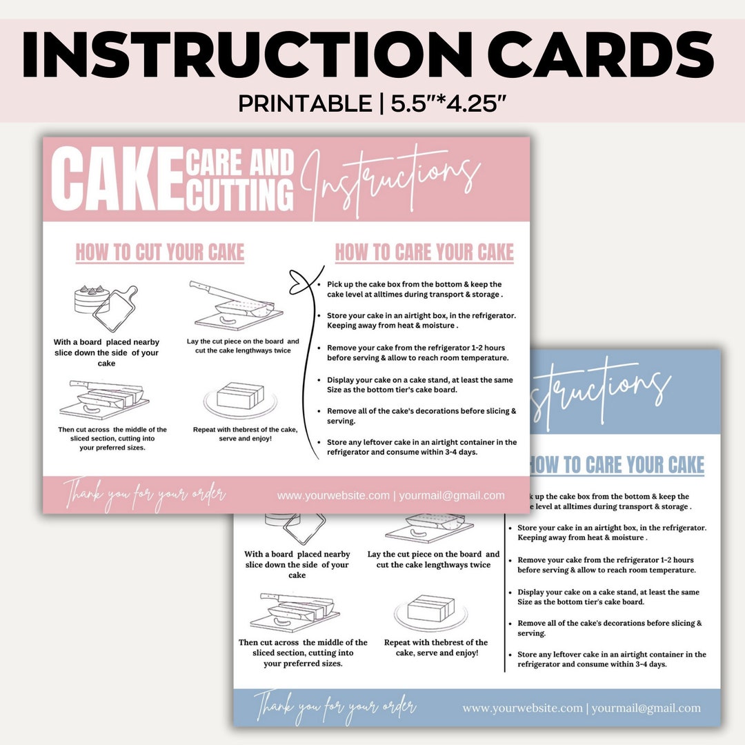 Editable Cake Care & Cutting Guide Canva Template, Cake Cutting Guide ...