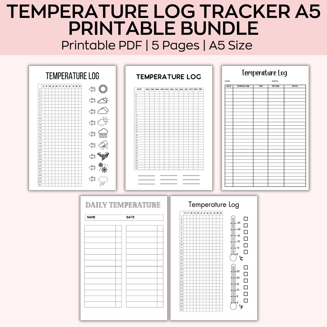 Temperature Log, Printable Planner, A5 Journal Page, Temperature ...
