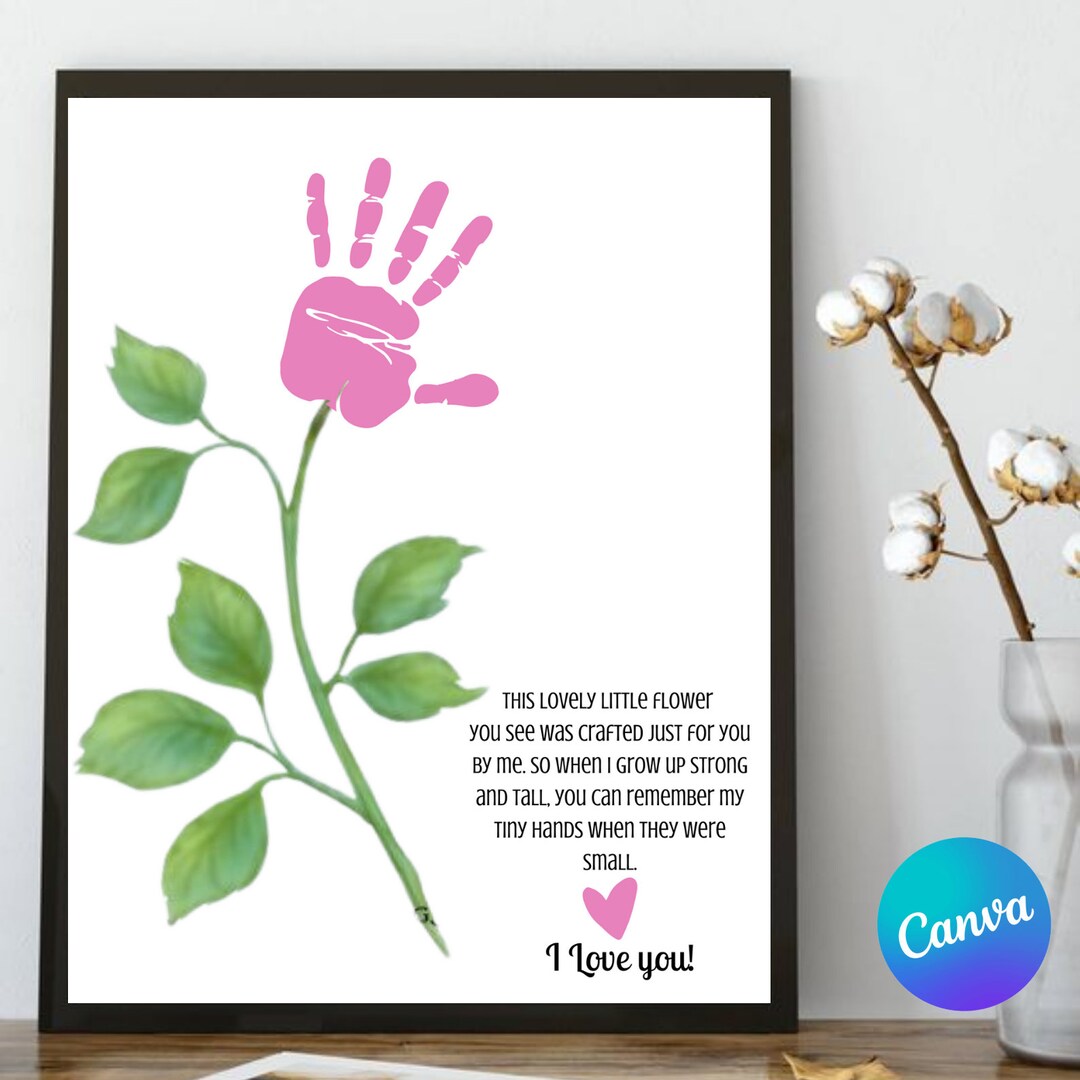 Flower Handprint Craft Art Printable, for Dad or Grandparents Handprint ...