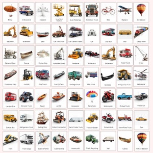70 Vehicles Flash Cards, Montessori Cards Printable, Nomenclature Cards ...
