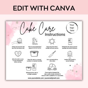 Editable Cake Care & Cutting Guide Canva Template,printable Cake ...