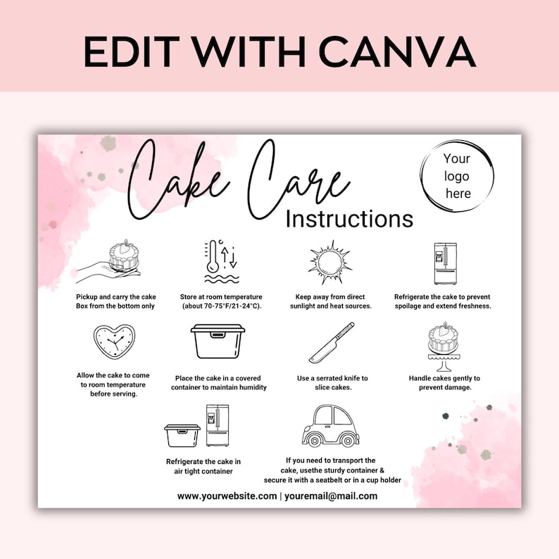 Editable Cake Care & Cutting Guide Canva Template,printable Cake ...
