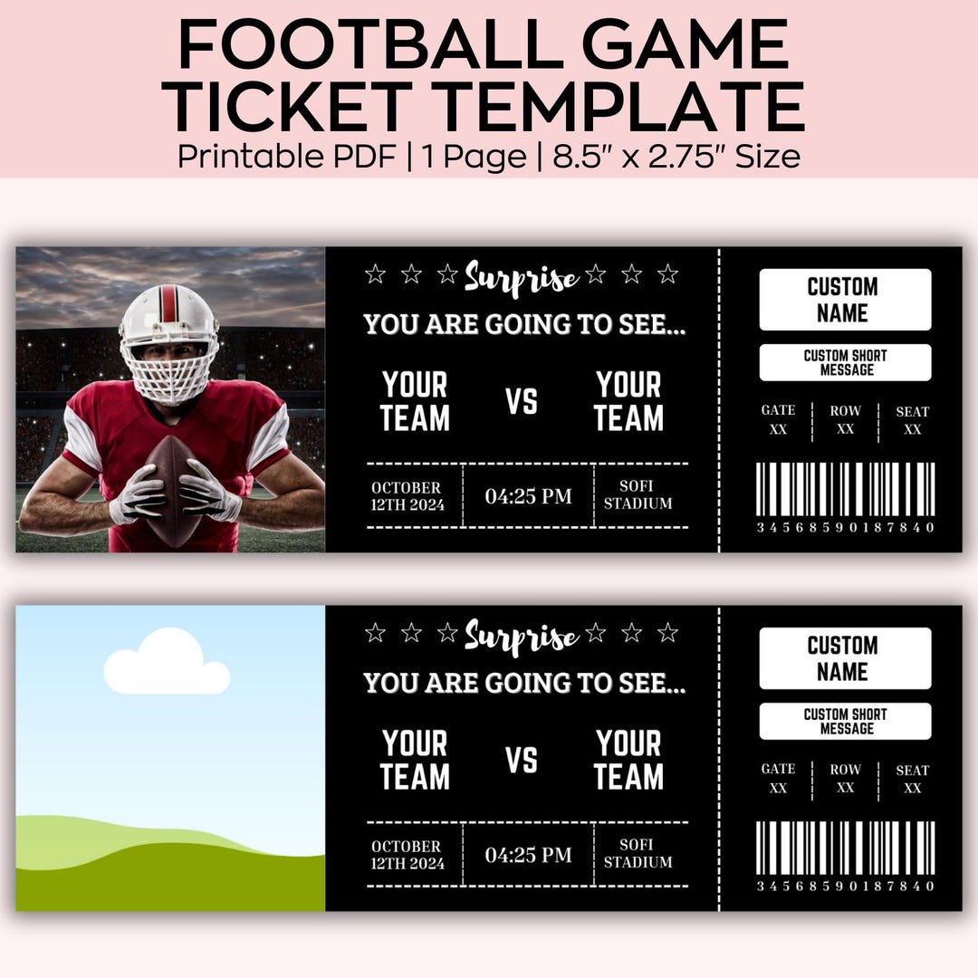 Editable Football Ticket, Football Game Ticket Gift, Way to Gift ...