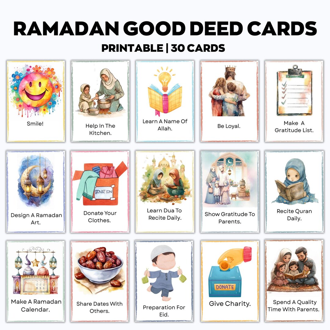 Good Deeds Cards Printable, Ramadan Cards, Ramadan Advent Cards, Kids ...