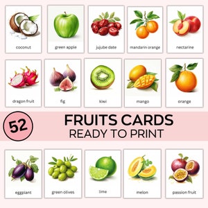 Printables Fruits Flashcards, 30 Montessori Cards, Nomenclature Flash ...