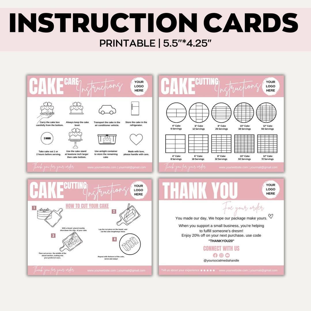 Editable Cake Care & Cutting Guide Canva Template, Printable Cake ...