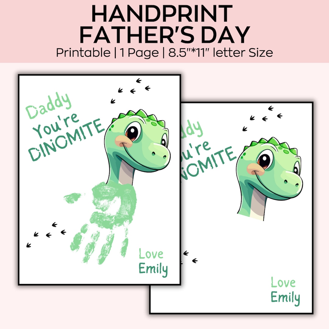 Father's Day Dinosaur Pun Printable, Kids' Handprint Keepsake, Teacher ...
