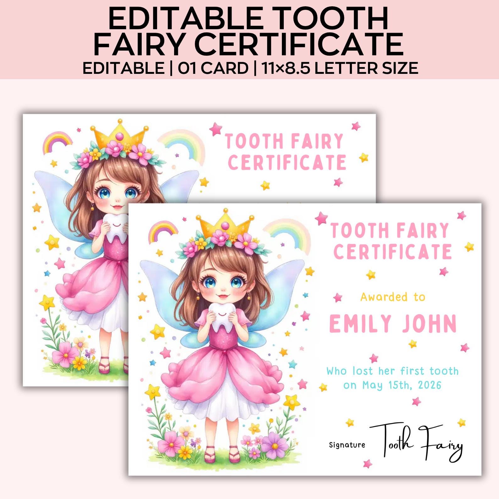 Editable Tooth Fairy Receipt Printable Certificate, First Tooth Lost ...
