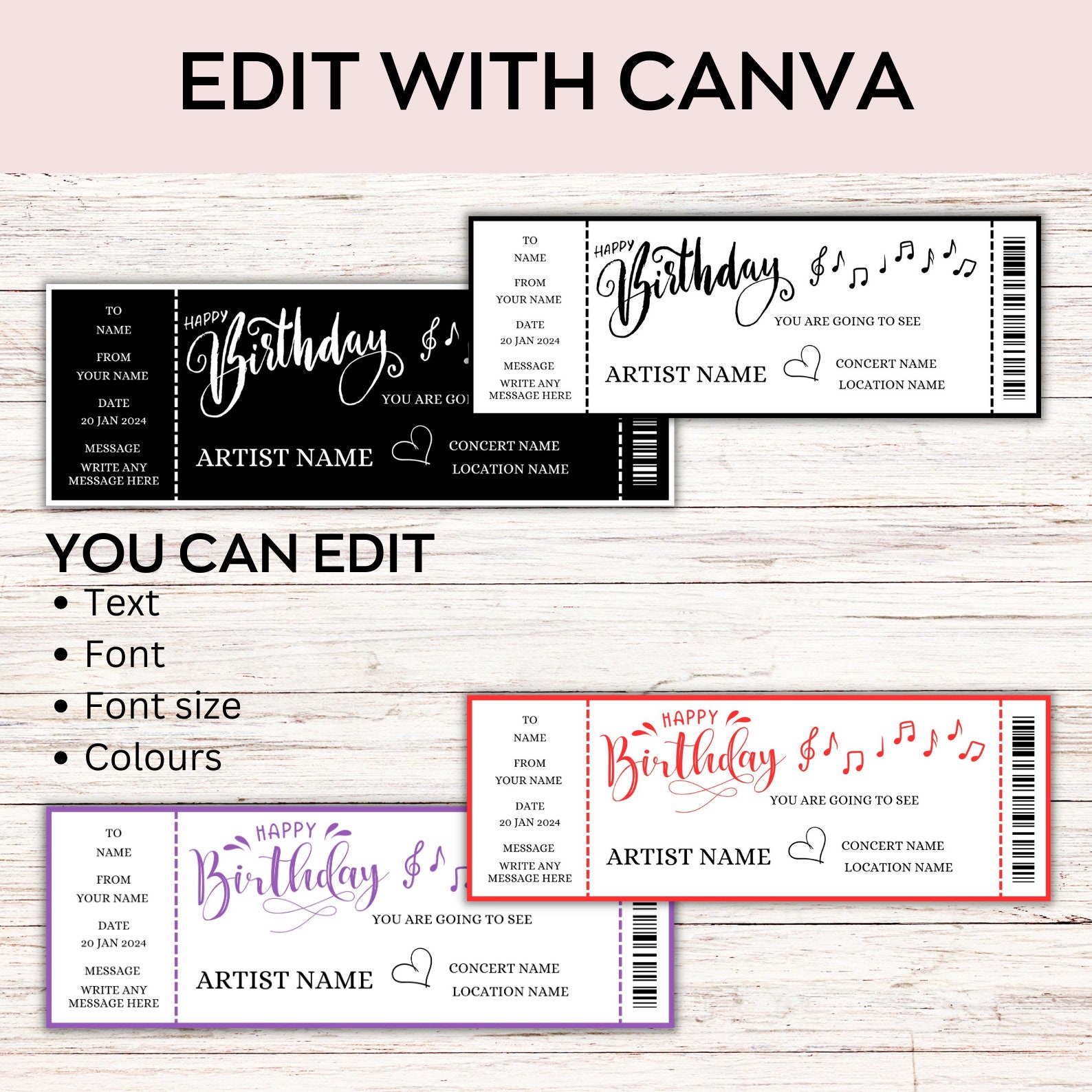 Birthday Gift Concert Ticket Template ,printable Gift Voucher ...
