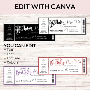 Birthday Gift Concert Ticket Template ,printable Gift Voucher ...