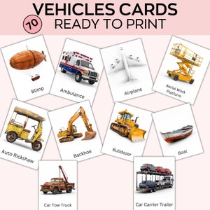 70 Vehicles Flash Cards, Montessori Cards Printable, Nomenclature Cards ...
