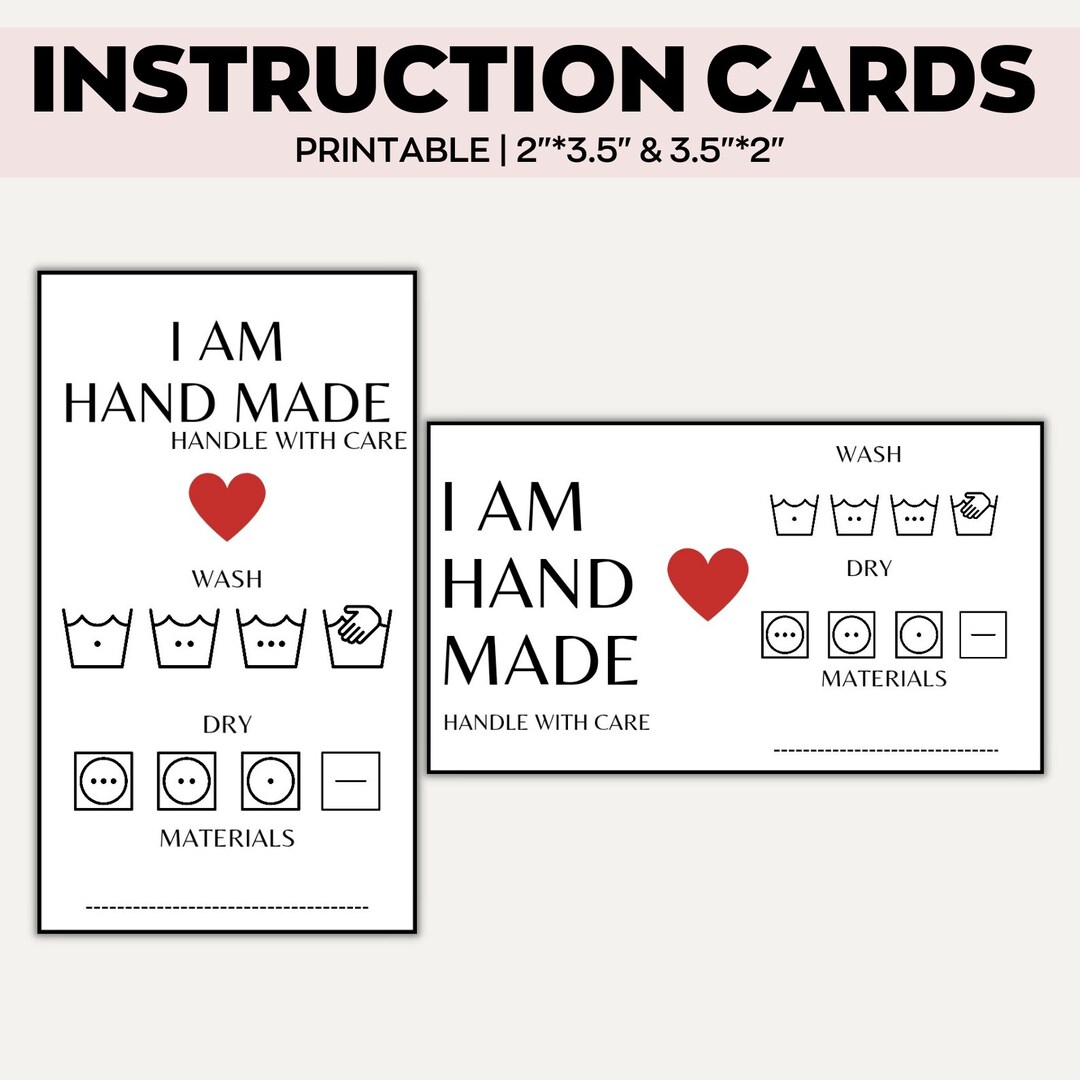 Im Handmade ,printable Care Instruction Hang Tags, Handmade Label ...