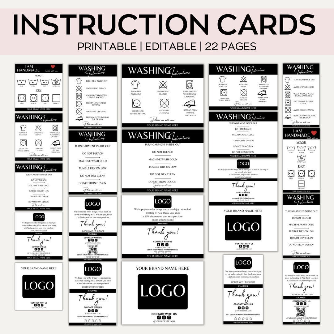 Editable Washing Instructions Card Template, Printable Clothing Care ...