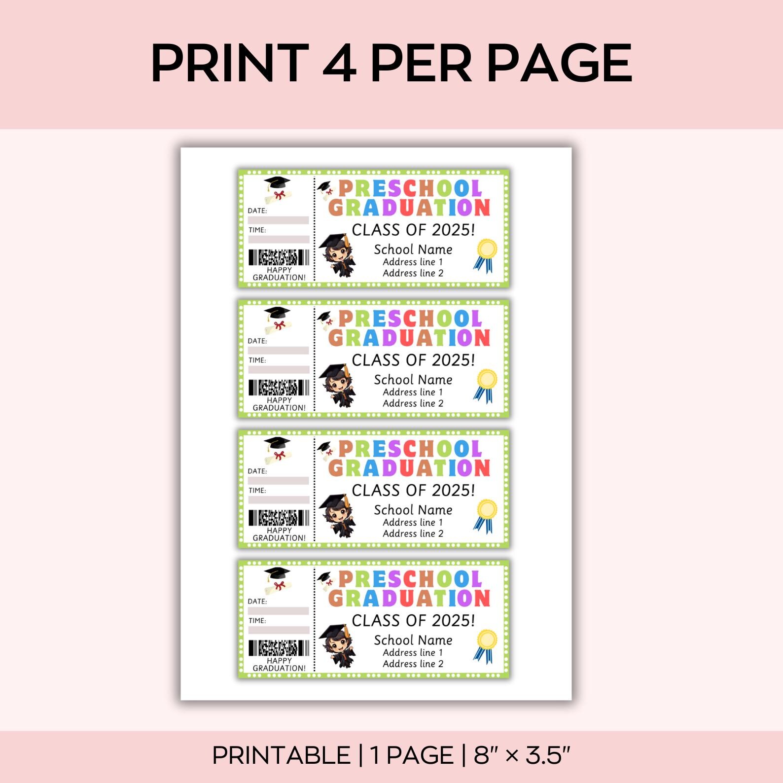 2025 Editable Preschool Graduation Ceremony Ticket Template, Class Grad ...
