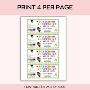 2025 Editable Preschool Graduation Ceremony Ticket Template, Class Grad ...