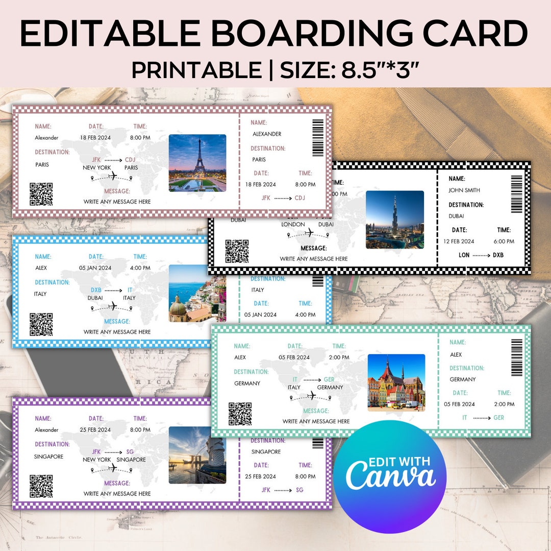 Gift Boarding Pass Canva Template, Editable Boarding Ticket, Custom ...