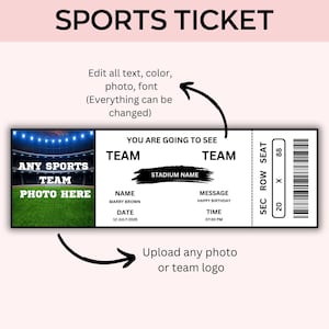 Editable Football Ticket, Football Game Ticket Gift, Way to Gift ...
