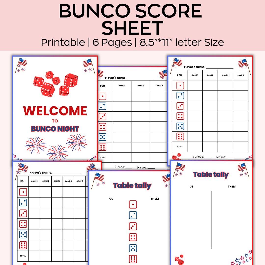 Summer Bunco, Dice Game Bunco Score Sheet, Bunco Scoring Bunco Table ...