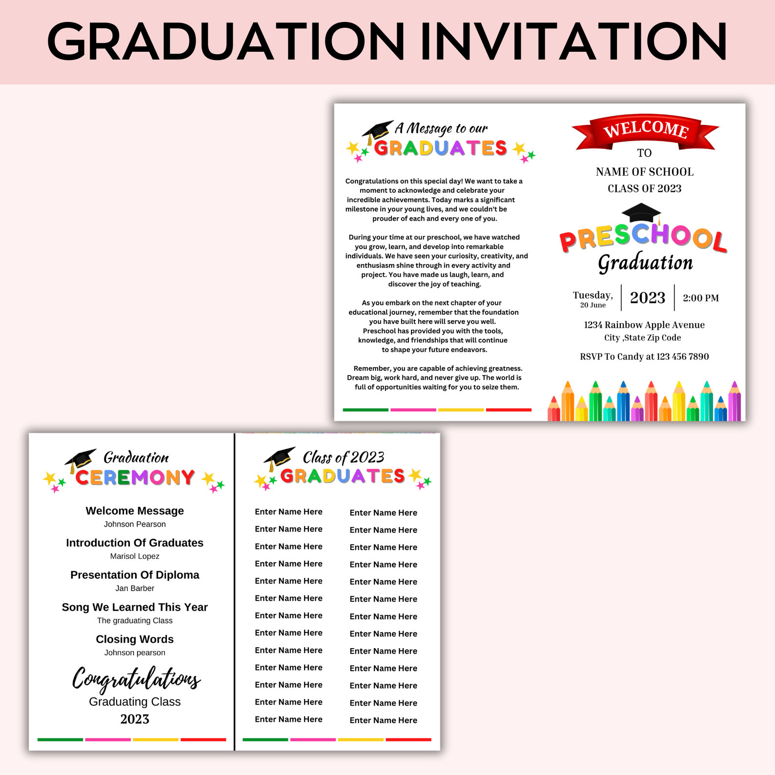 Editable Preschool Graduation Program, Preschool Grad, Preschool ...