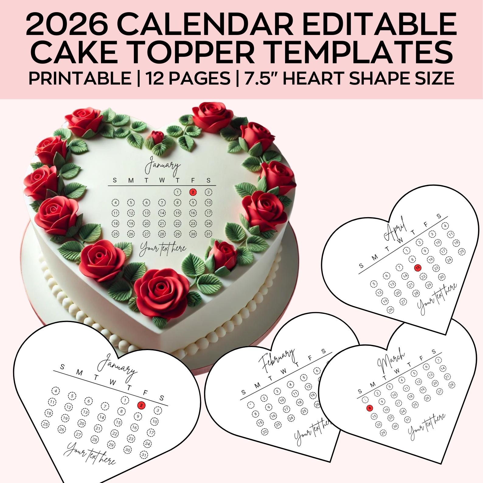 Heart Cake Toppers 2026 Calendar, Burn Away Cake Topper Calendar ...