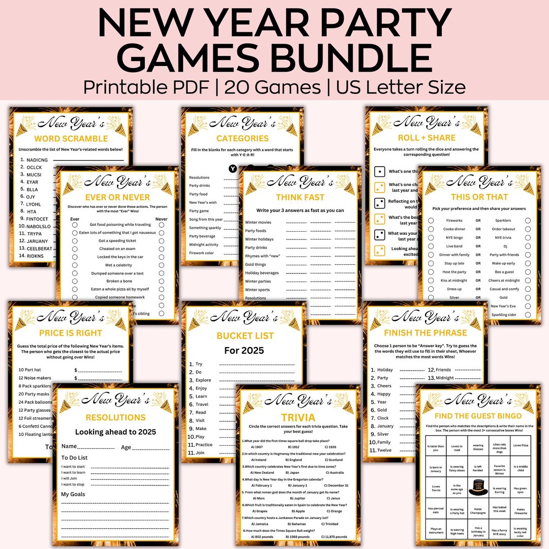 New Year Game Bundle, New Year's Eve Game Bundle, New Year Party Games ...
