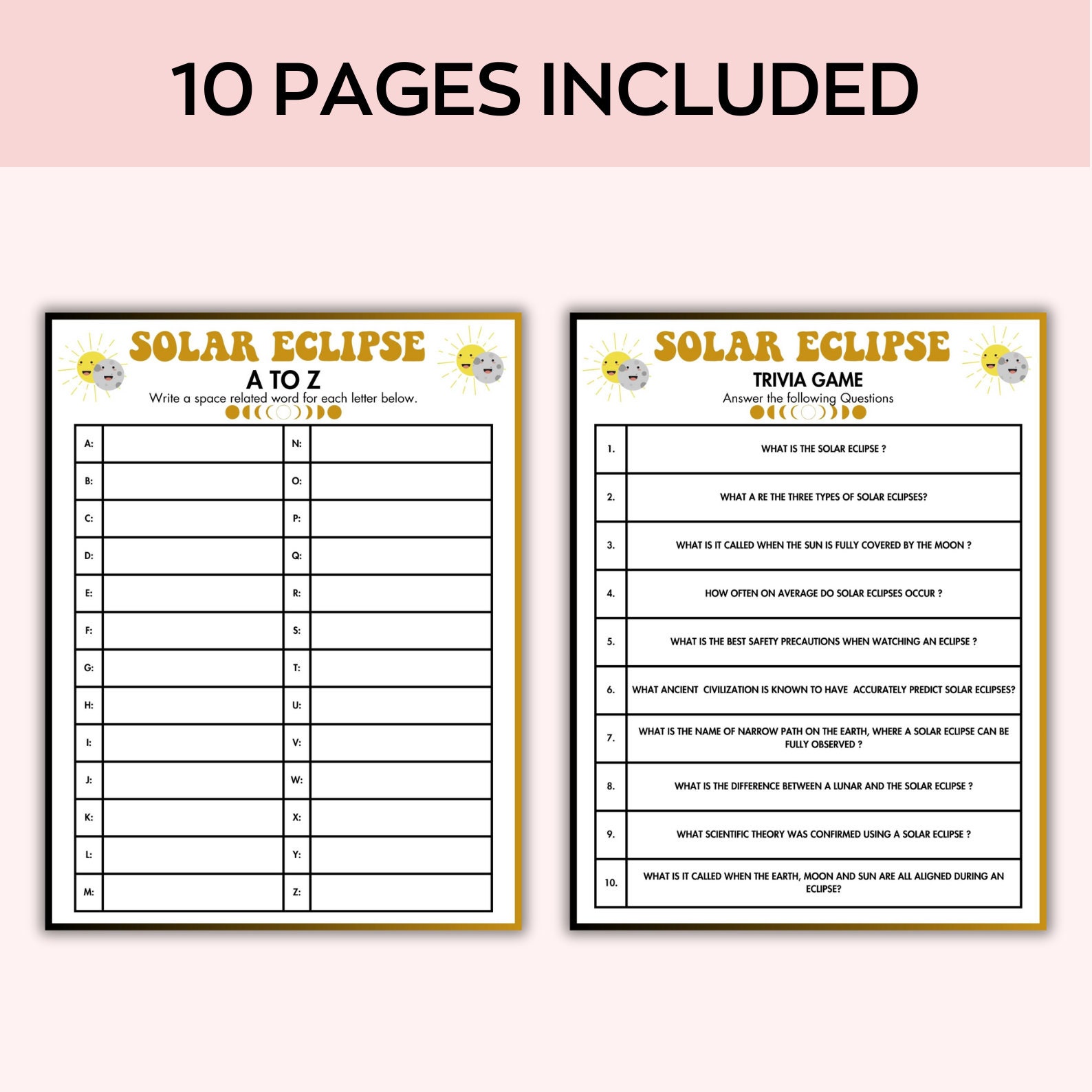 Solar Eclipse Games, Eclipse Worksheets Printable, Solar Activity Ideas ...