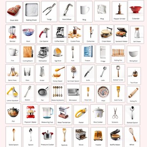 60 Kitchen Flash Cards, Montessori Cards Printable, Nomenclature Cards ...