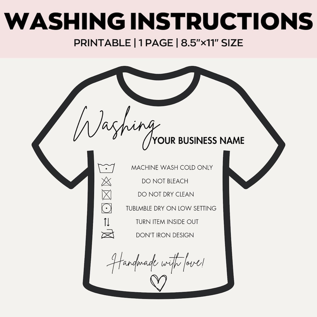 Washing Instruction Card, Shirt Care Card, Clothing Washing ...
