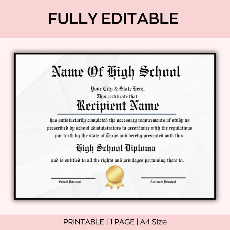 Editable High School Diploma Template, High School Diploma, Homeschool ...