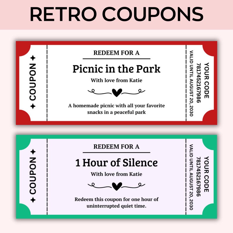 Retro Editable Coupon Template, Coupon Book Template Mother's Day, Last ...
