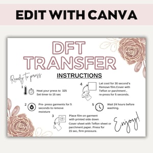 Editable Dtf Transfer Instruction Card, Canva Template,direct to ...