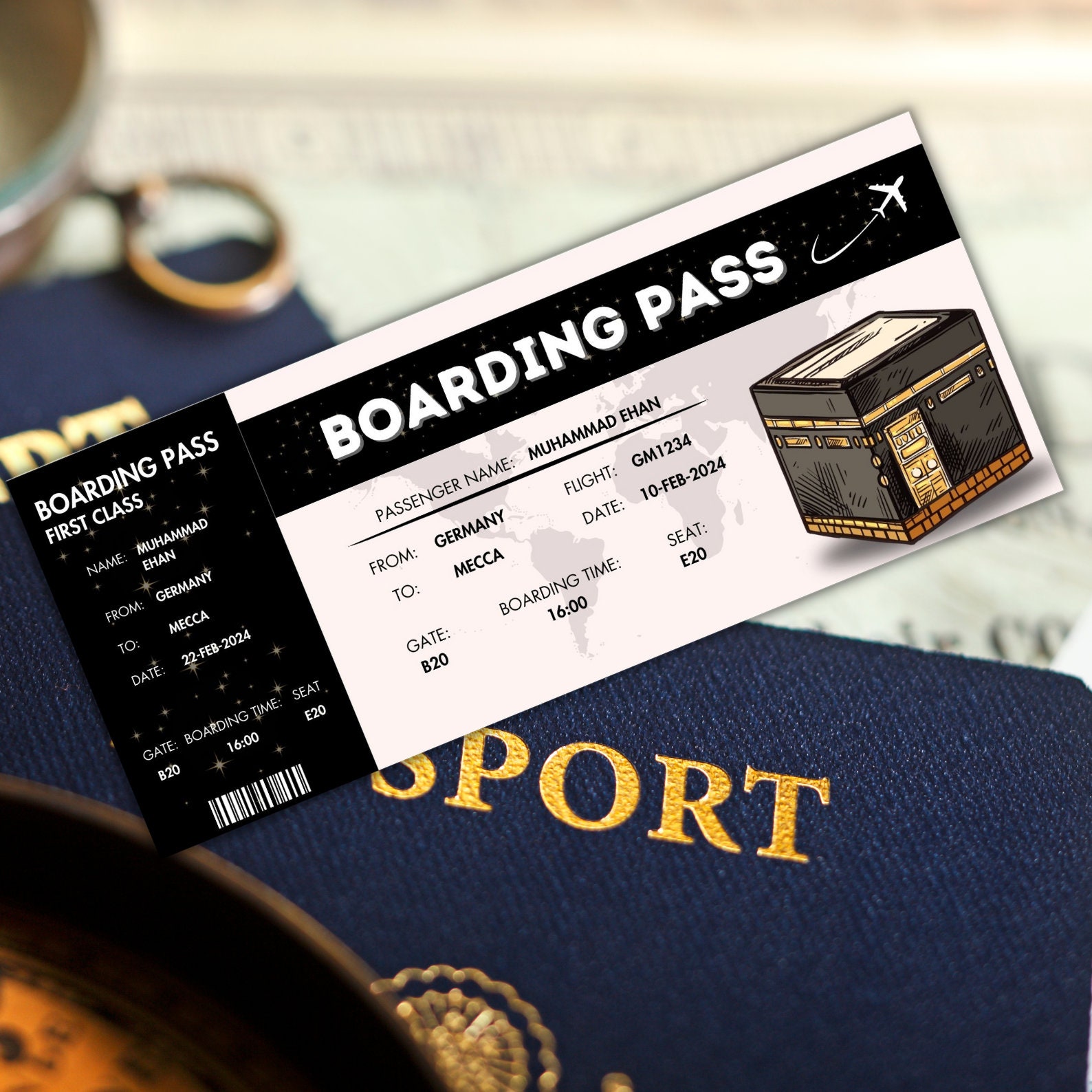 Hajj Boarding Pass,editable Hajj Plane Ticket,makkah Umrah Gift ...