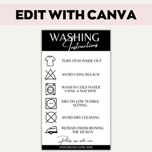 Editable Washing Instructions Card Template, Printable Clothing Care ...