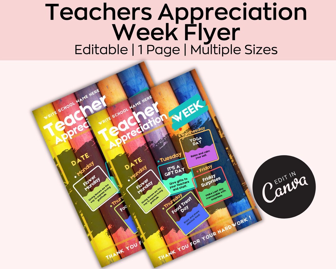 Editable Teacher Appreciation Week Itinerary Poster, Teacher Staff ...