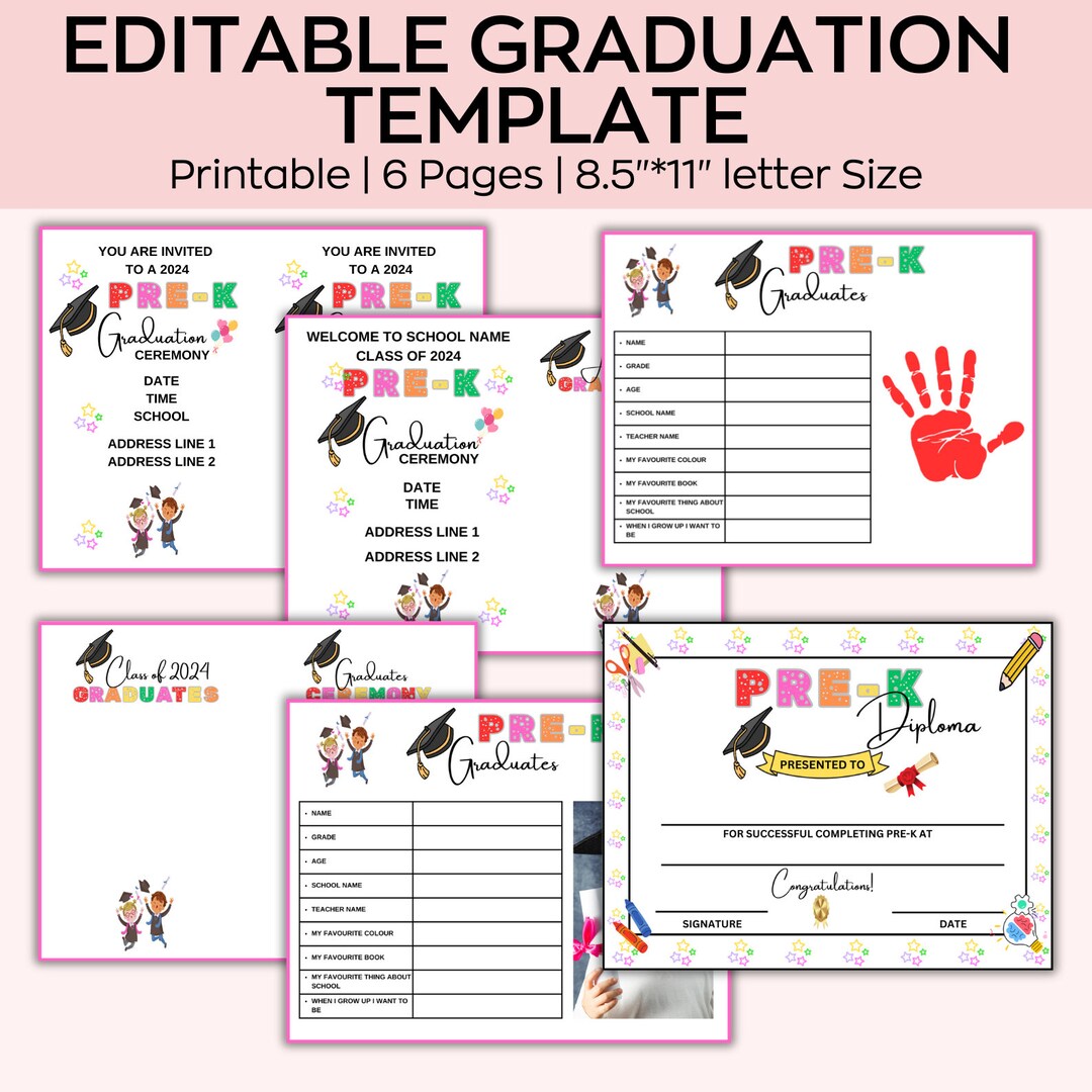 Pre-k Graduation, Announcement Party Invite, Editable Preschool ...