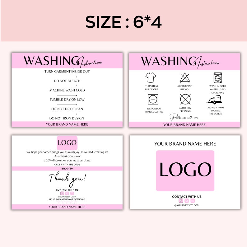 Editable Washing Instructions Card Template, Printable Clothing Care ...