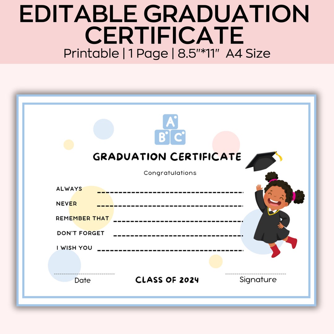 Editable Preschool Graduation Certificate, Preschool Graduation, Last ...