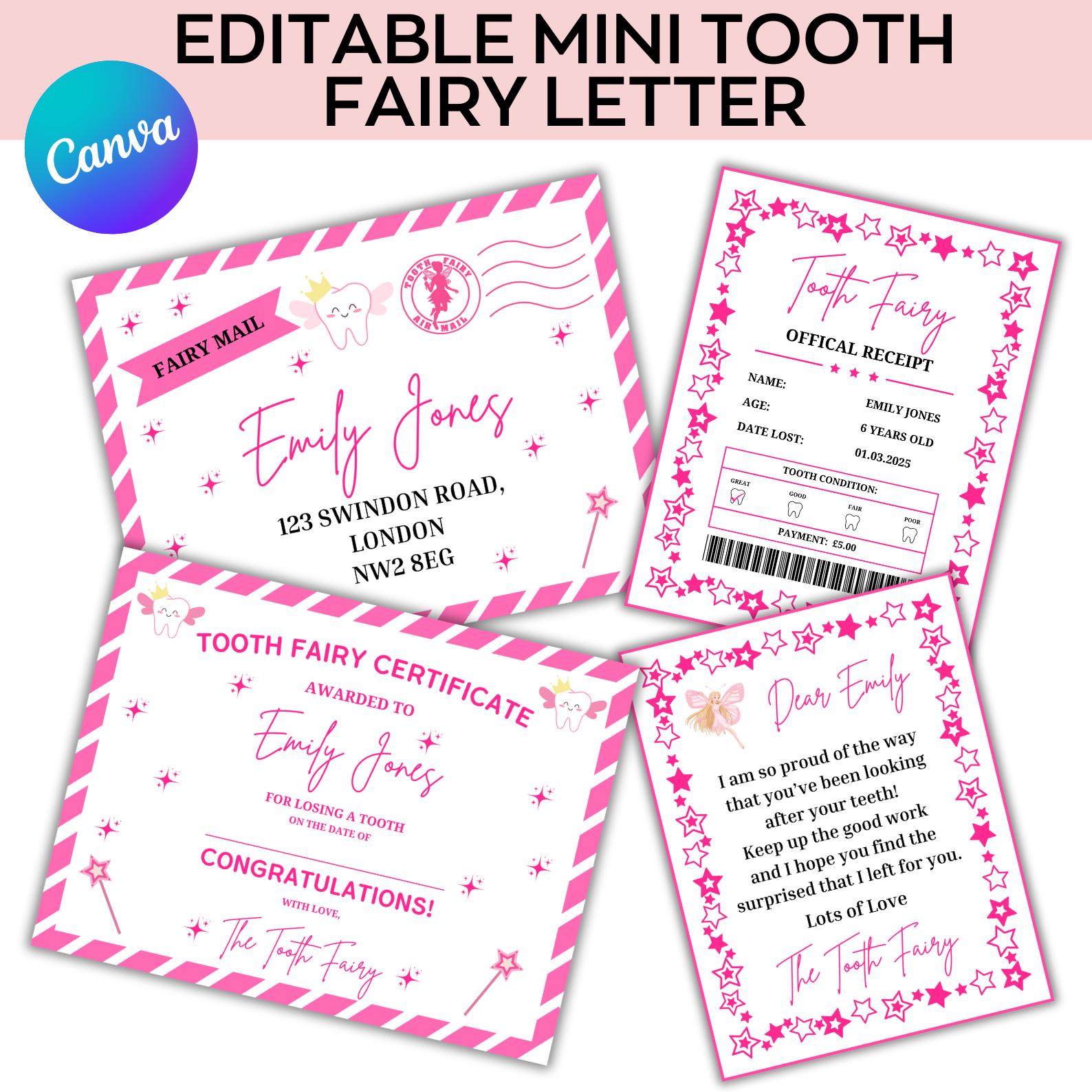 Editable Mini Tooth Fairy Letter, Tooth Fairy Envelope Template, Fairy ...