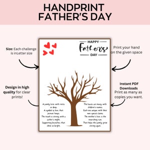 Father's Day Tree Printable, Kids' Handprint Keepsake, Teacher & Parent ...