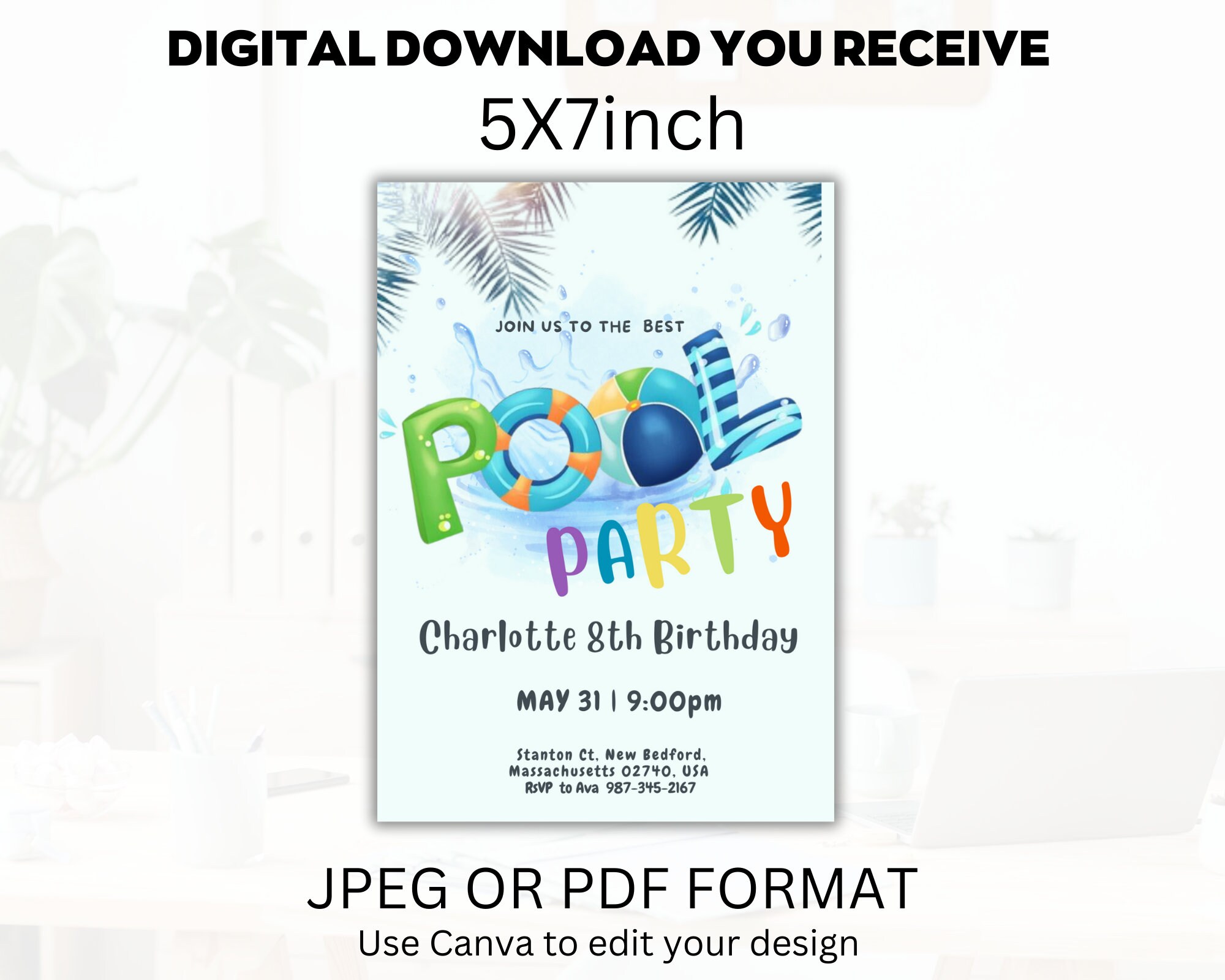 Editable Pool Party Invitation, Swim Party Invite, Kids Swimming Party ...