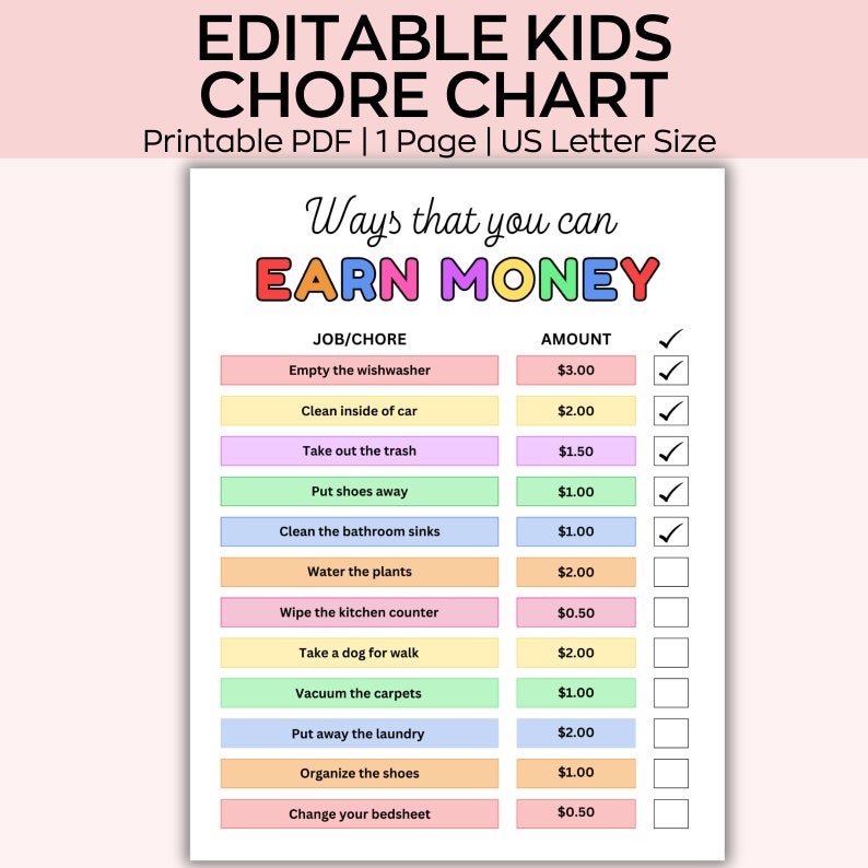 Editable Kids Chore and Responsibility Chart, Kids Daily Weekly ...